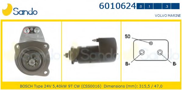 847307,VOLVO 847307 Starter for VOLVO