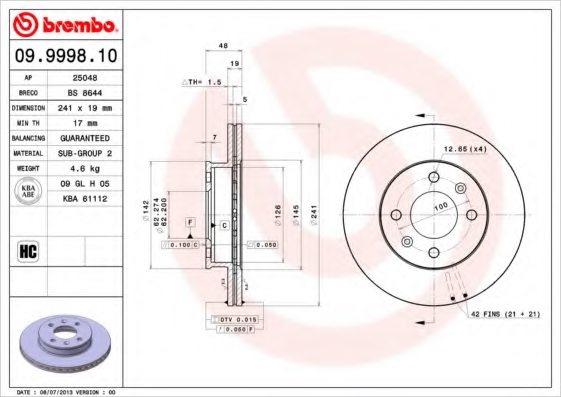 517121C000,HYUNDAI 51712-1C000 Brake Disc for HYUNDAI